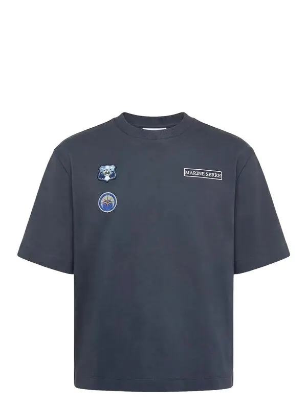 MARINE SERRE Scout Patches Crewneck T-shirt - Blue