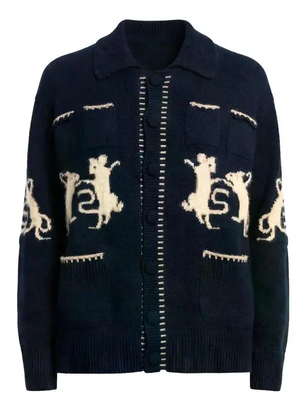 BAZISZT Jacquard Cardigan - Blue