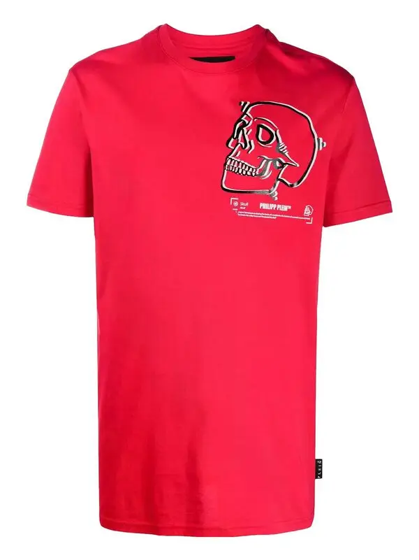 Philipp Plein Outline Skull Crew Neck T-shirt - Red