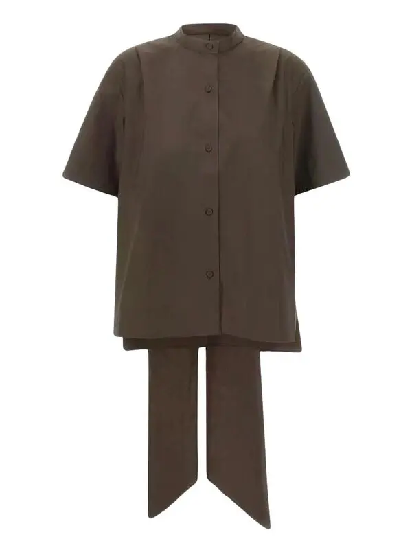 THE GARMENT Cyprus Mandarin Collar Shirt With Hanging Bands - Brown