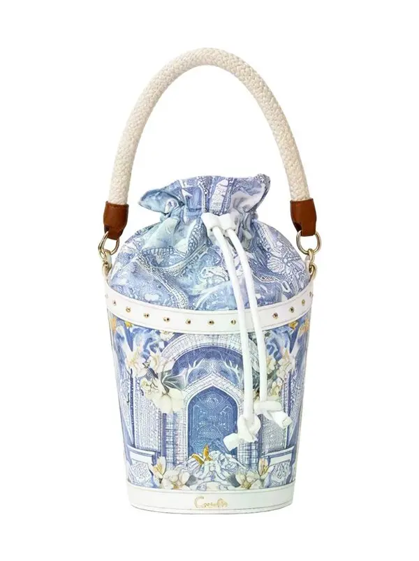 Camilla Floral Print Bucket Bag With Rope Handle - Blue