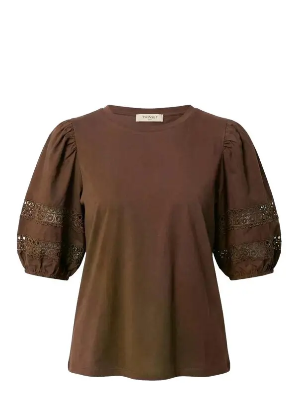 TWINSET Lace-detail Puff-sleeve T-shirt - Brown