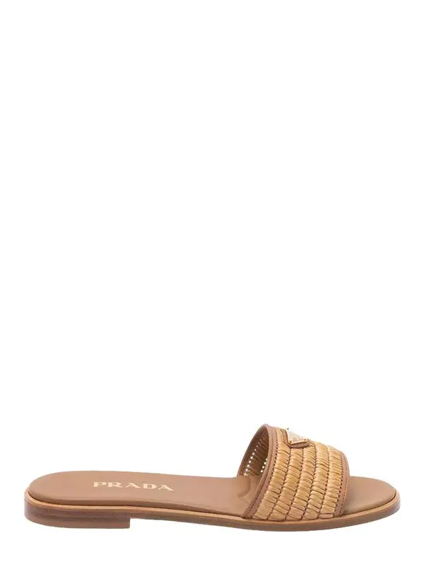 Prada Crochet-detail Leather Slides - Neutrals