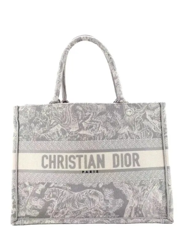 Dior Book Embroidered Canvas Medium Tote Bag - Grey