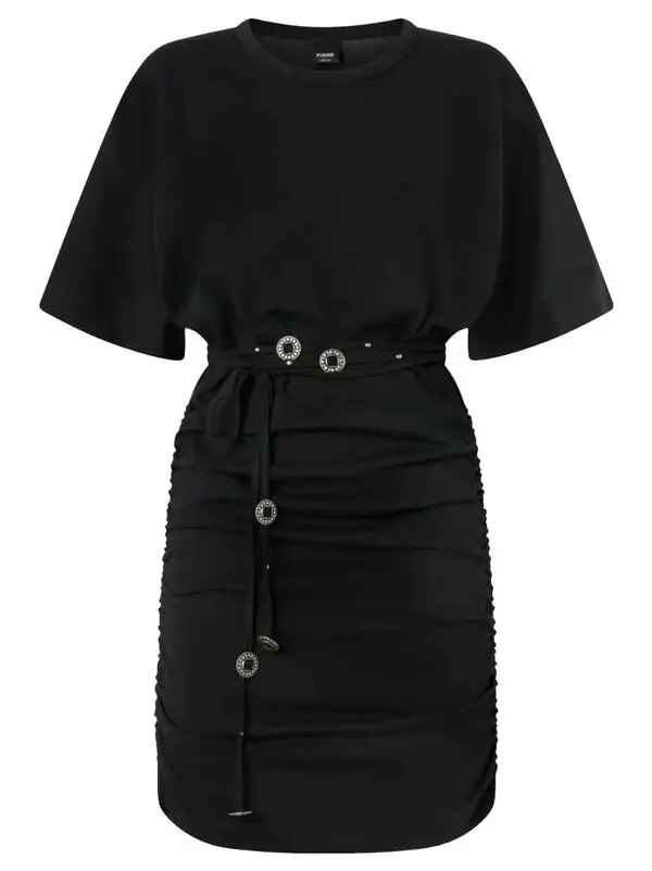 Pinko Ruched Drawstring Short Dress - Black