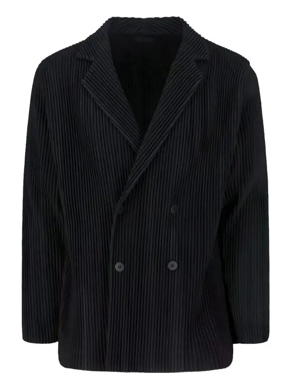 Issey Miyake Pleated Double-breasted Blazer - Black