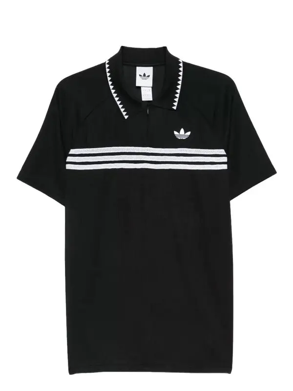 Adidas Striped-detail Polo Shirt - Black