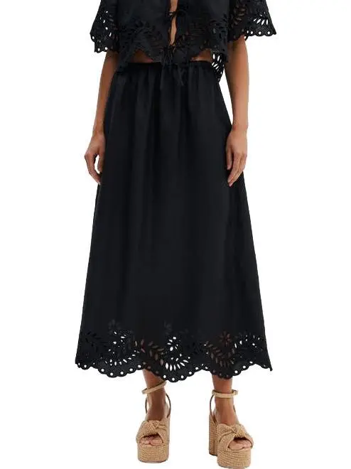MALINA Chara Broderie Anglais Maxi Skirt - Black