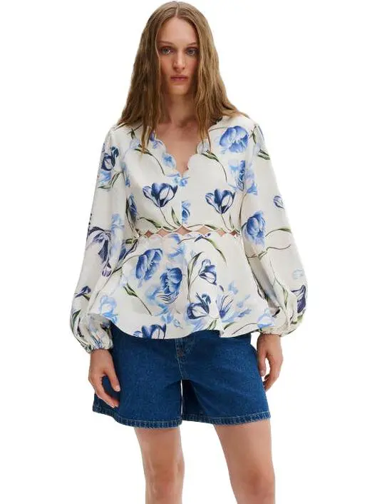 MALINA Maya Scalloped Balloon Sleeve Blouse - Tulip Blue