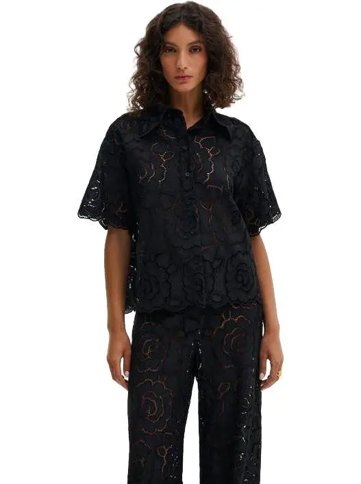 MALINA Claudia Short Sleeve Lace Shirt - Black