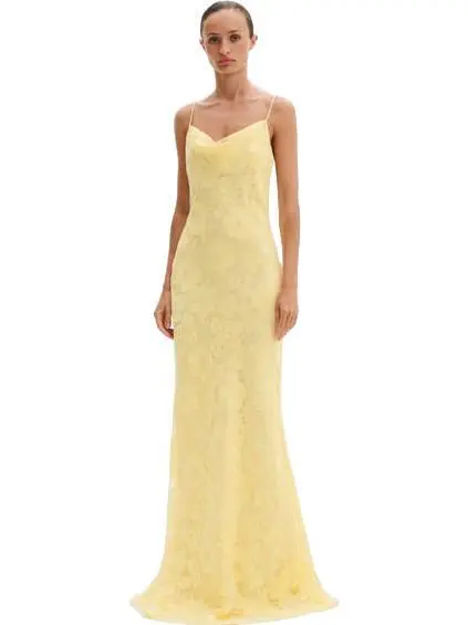 MALINA Sorelle Lace Slip Maxi Dress - Light Lemon