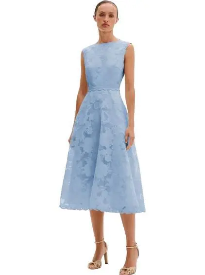 MALINA Elin Round Neck Lace A-line Dress - Sky