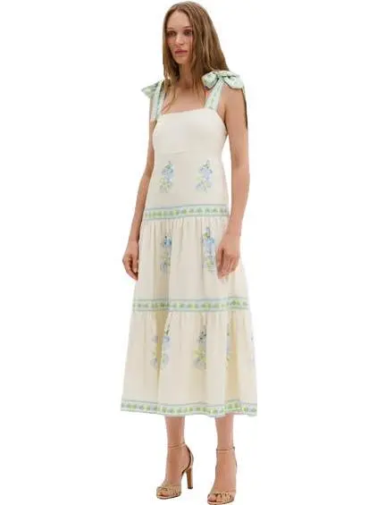 MALINA Stefania Midi Dress - Pastel Floral Vanilla
