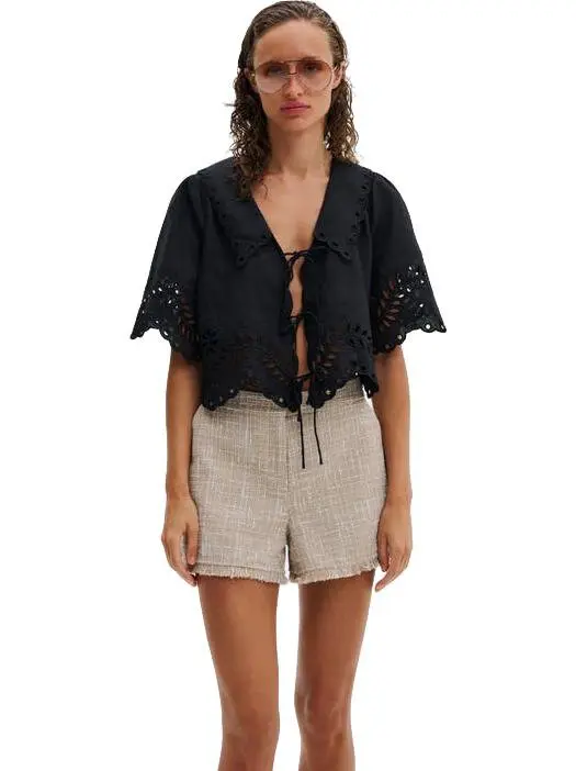 MALINA Estela Broderie Anglais Blouse - Black
