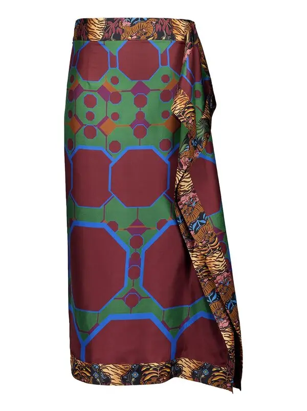 PAULA Wisteria Octa Print Silk Twill Wrap Skirt - Green