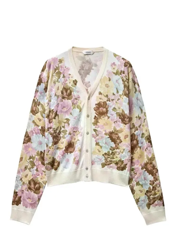 Versace Printed Silk Knit Cardigan - Neutrals