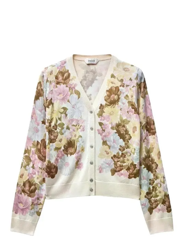 Versace Printed Silk Knit Cardigan - Neutrals