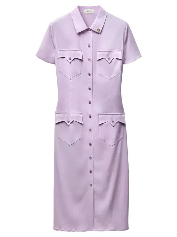 Versace Stretch Georgette Viscose Midi Shirt Dress - Purple