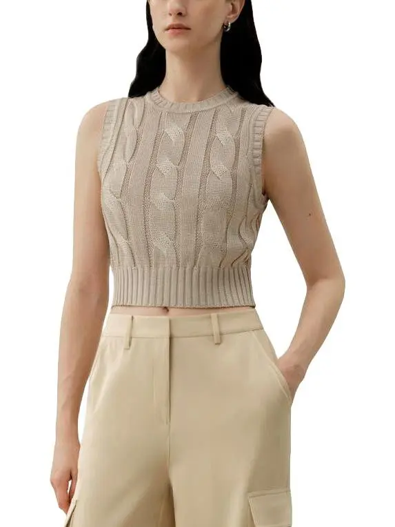 Lilysilk Cable Knit Tussah Silk Cropped Top - Beige