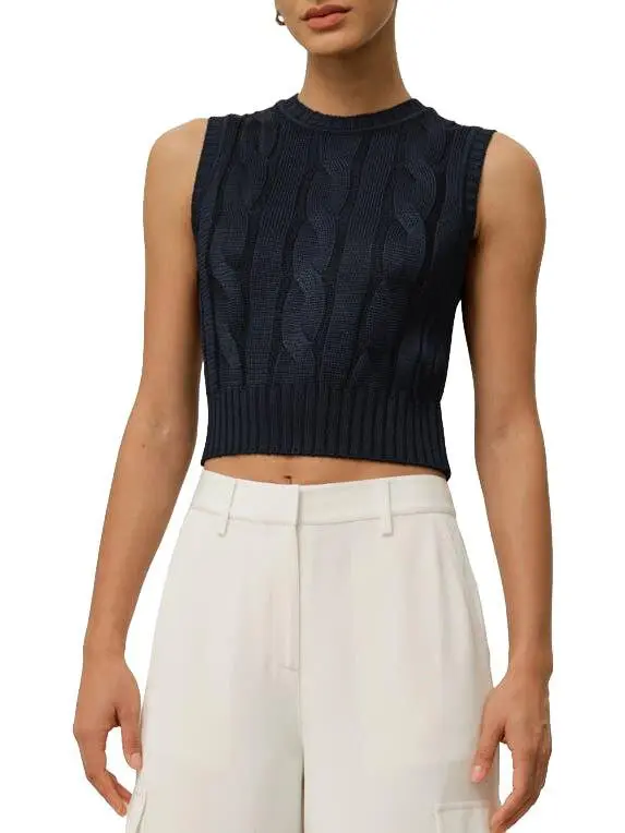 Lilysilk Cable Knit Tussah Silk Cropped Top - Navy Blue