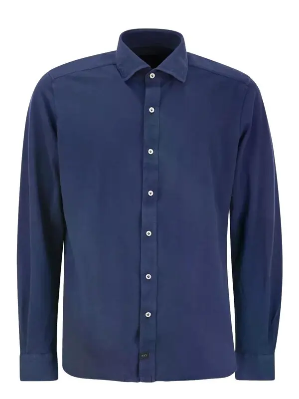 FAY French Collar Logo Label Shirt - Blue