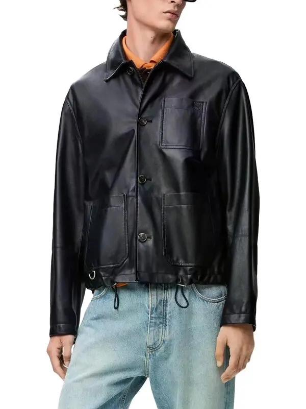 Loewe Leather Jacket With Contrasting Panels - Blue