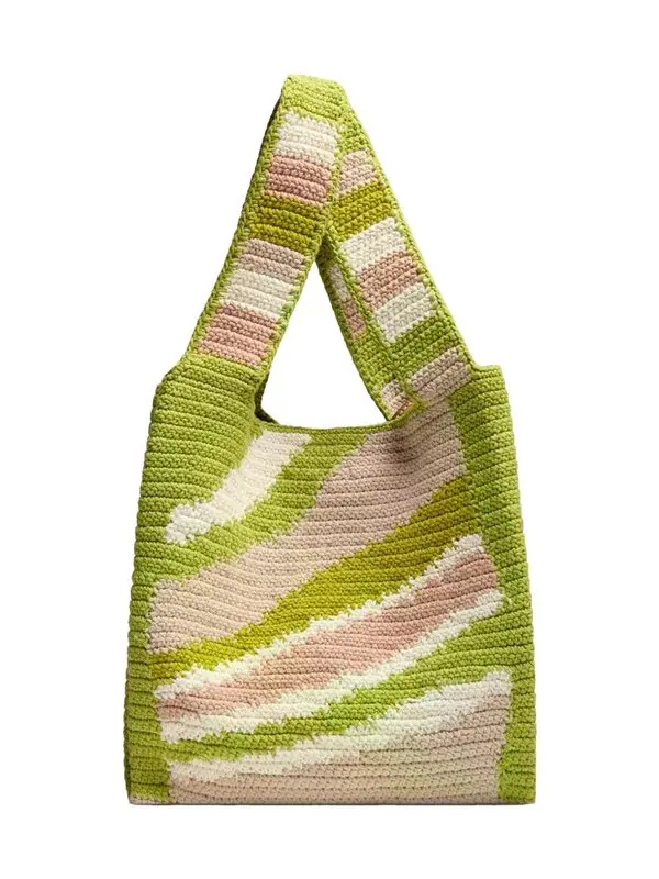 LANCEL Medium Striped Crochet Tote Bag With Heart Charm - Green