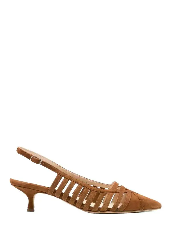 ANNA F. Cut-out Suede Slingback Pumps - Brown