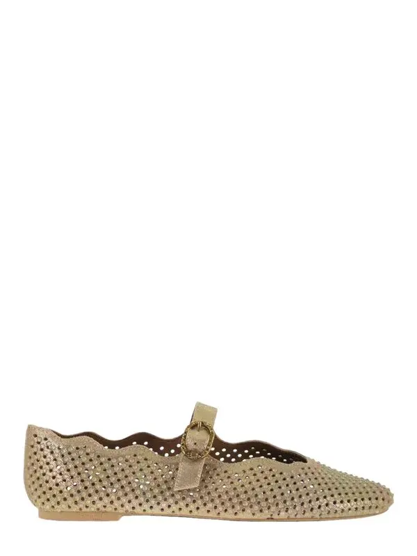 Kurt Geiger Perforated Buckle Leather Ballet Flats - Gold