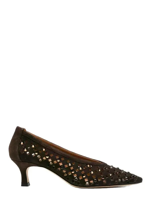 EVALUNA Embellished Pointed Toe Heeled Pumps - Brown