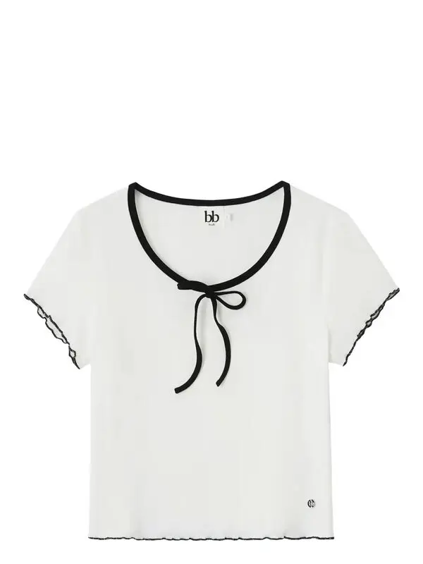 B+AB Tie-neck Ribbed T-shirt - White