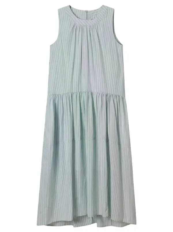 TOUT A COUP Striped Gathered Midi Dress - Blue
