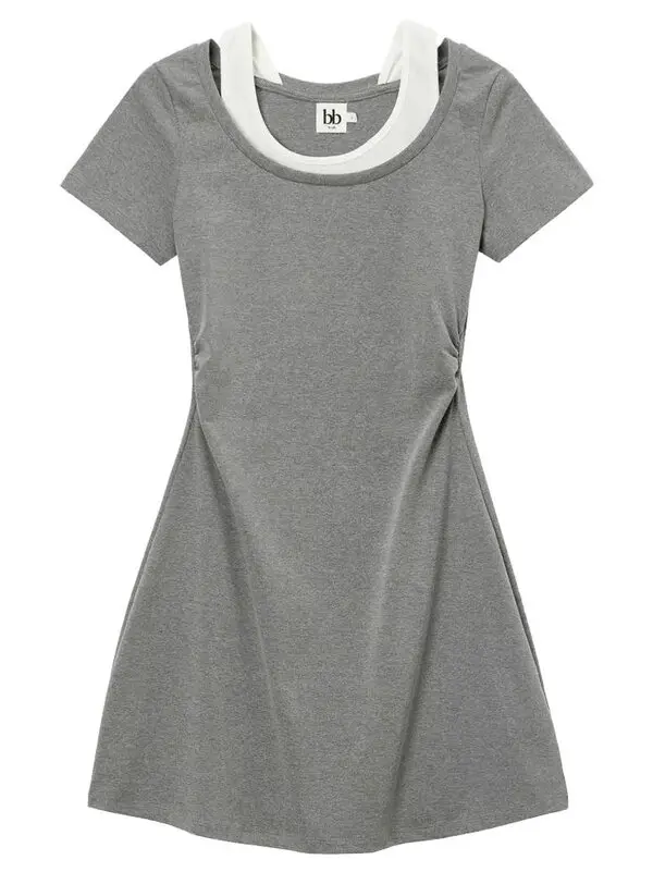 B+AB Layered Short-sleeve Dress - Grey