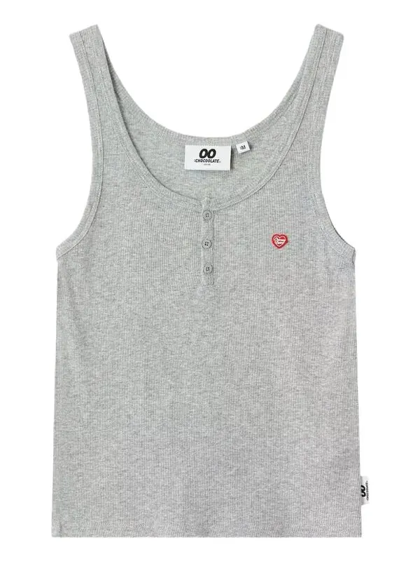 CHOCOOLATE Ribbed Tank Top With Heart Motif - Grey