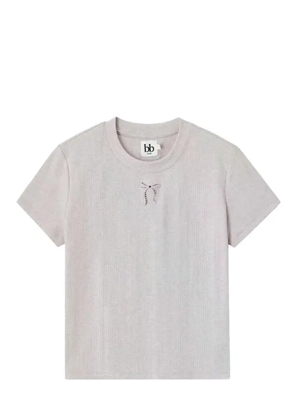 B+AB Bow-detailed Ribbed T-shirt - Neutrals