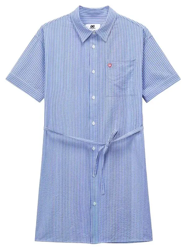 CHOCOOLATE Striped Belted Shirt Dress - Blue