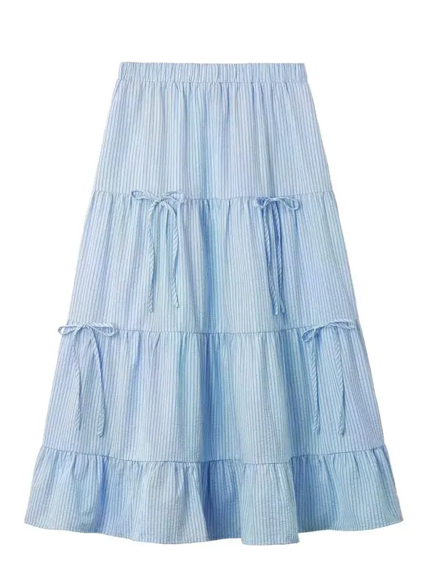 TOUT A COUP Striped Midi Skirt - Blue
