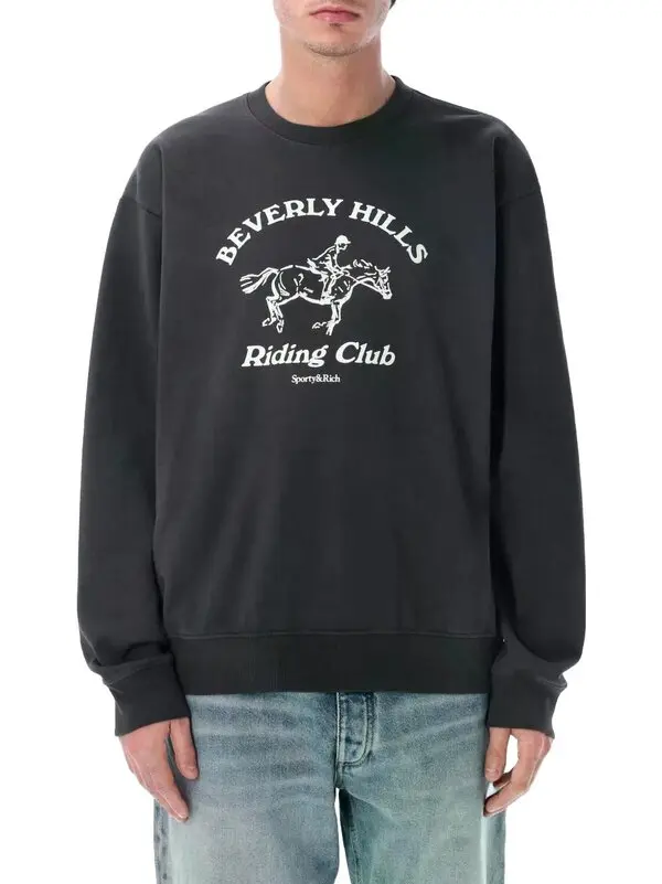 SPORTY & RICH Riding Club Crew-neck Sweatshirt - Grey