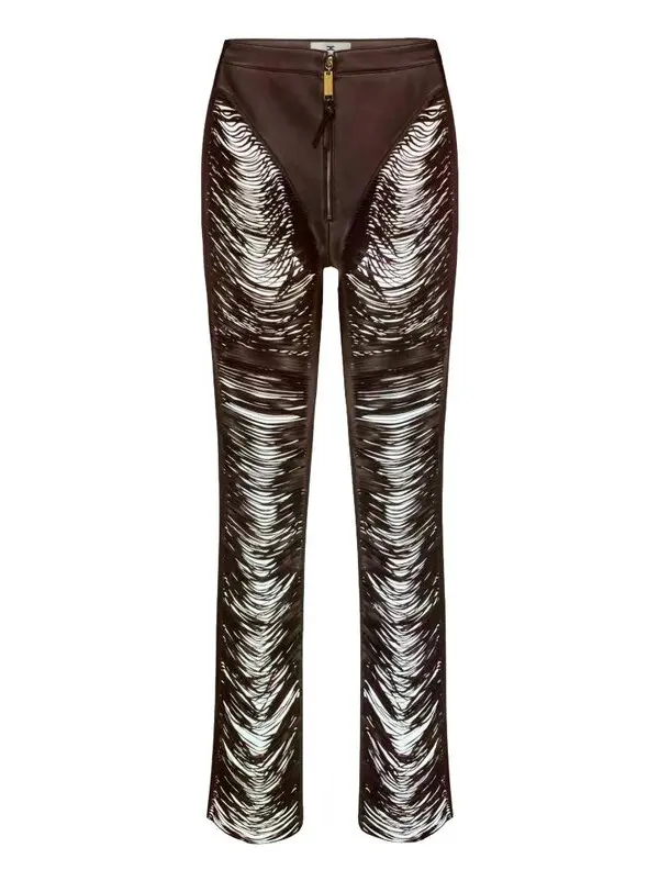 Elisabetta Franchi Fringed Nappa Leather Trousers - Brown