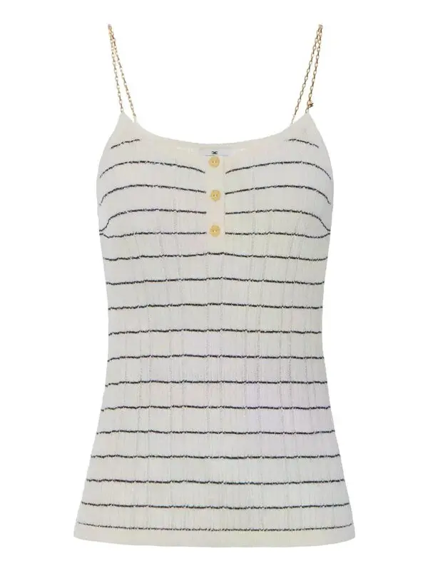 Elisabetta Franchi Striped Knitted Top With Chain Straps - White