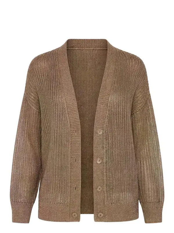 Kinross Cashmere Open Texture Cardigan - Brown