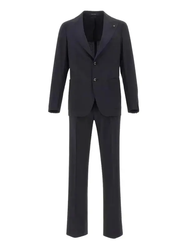 Tagliatore Logo-pin Pleated Virgin Wool Suit - Blue