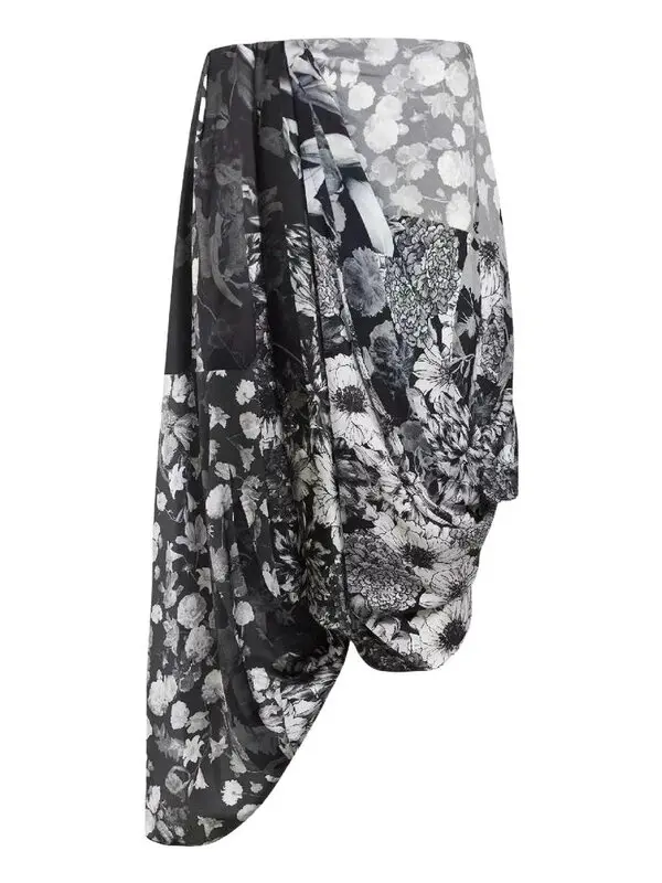 MAISON MARGIELA Floral-print Draped Skirt - Black