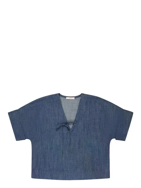 GLANSHIRT Tie-detailed Denim T-shirt - Blue