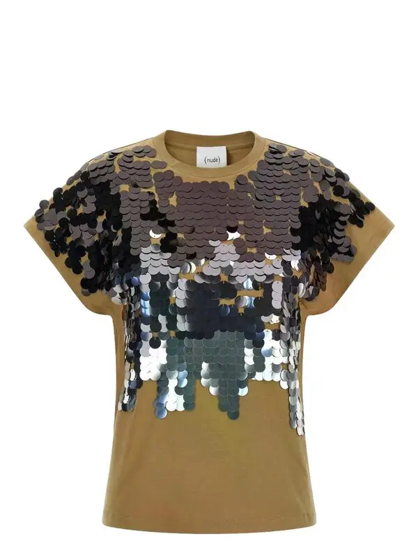 NUDE Embellished Crew Neck T-shirt - Brown