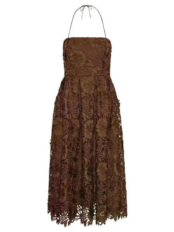 ROTATE BY BIRGER CHRISTENSEN Floral Lace Midi Dress - Brown