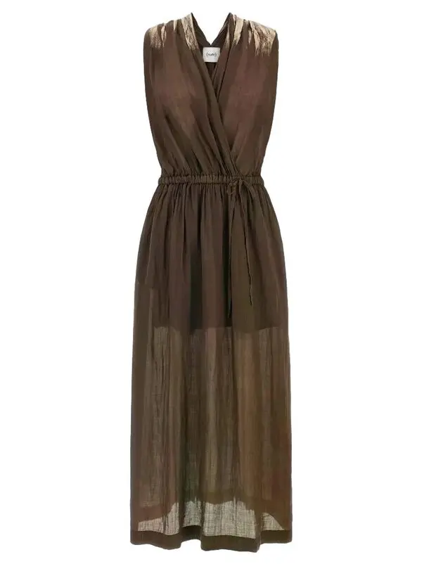 NUDE Laminated Paint V-neck Dress - Brown
