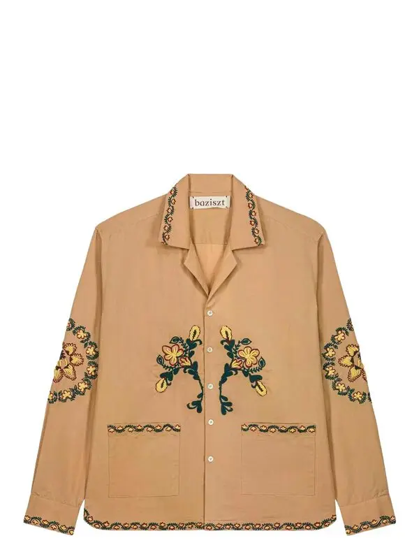 BAZISZT Nali Floral-embroidered Pocket Shirt - Neutrals