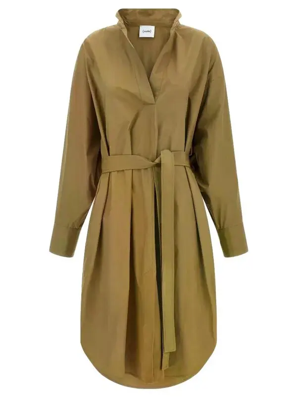 NUDE Long Sleeve Open Collar Dress - Brown