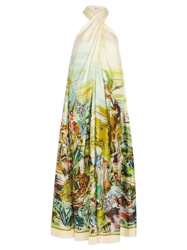 ALEMAIS Printed Halterneck Maxi Dress - Green